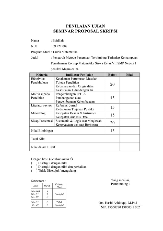 Penilaian ujian seminar_proposal_skripsi | PDF