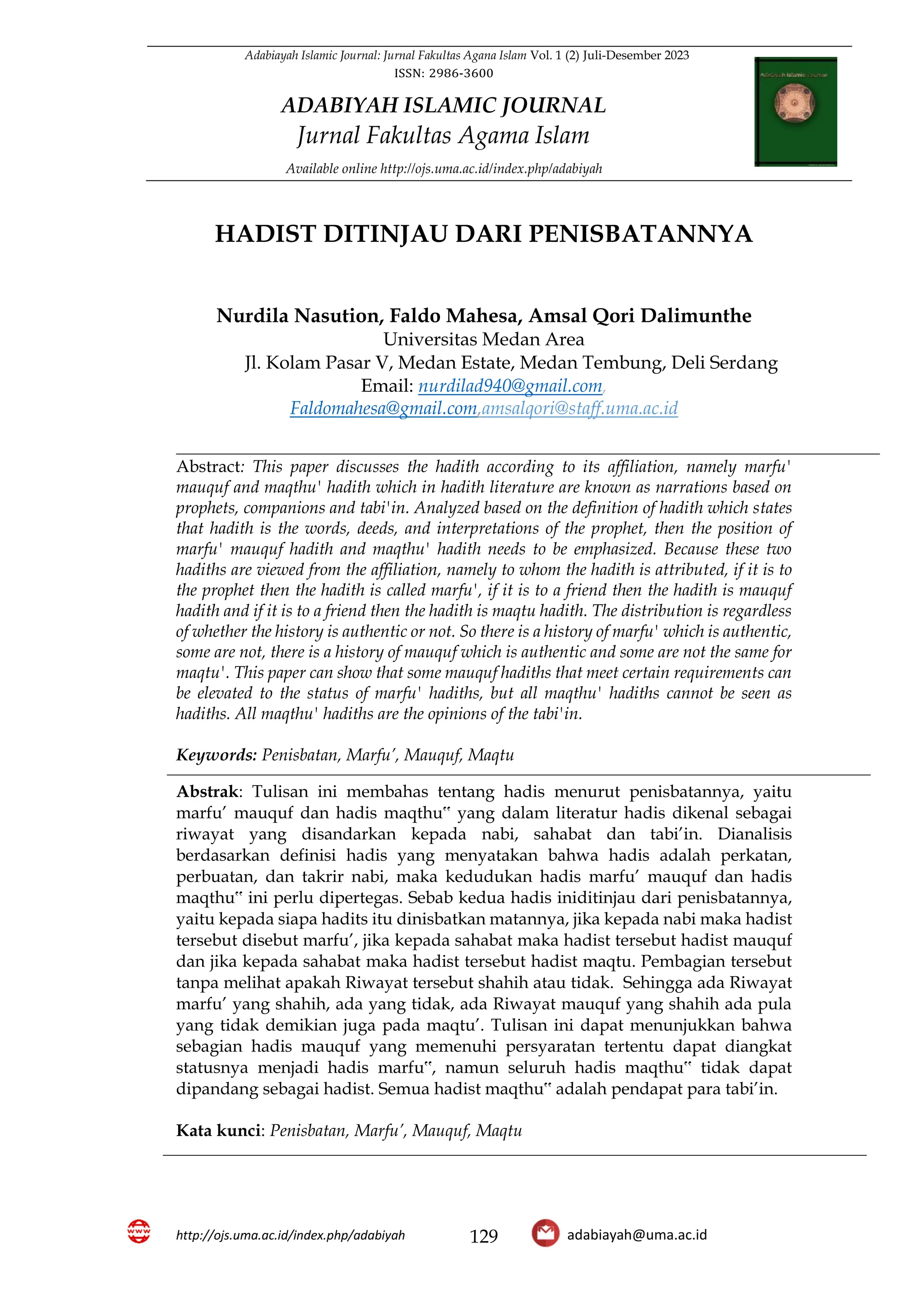 PEMBAGIAN hadits ditinjau dari segi penisbatan | PDF