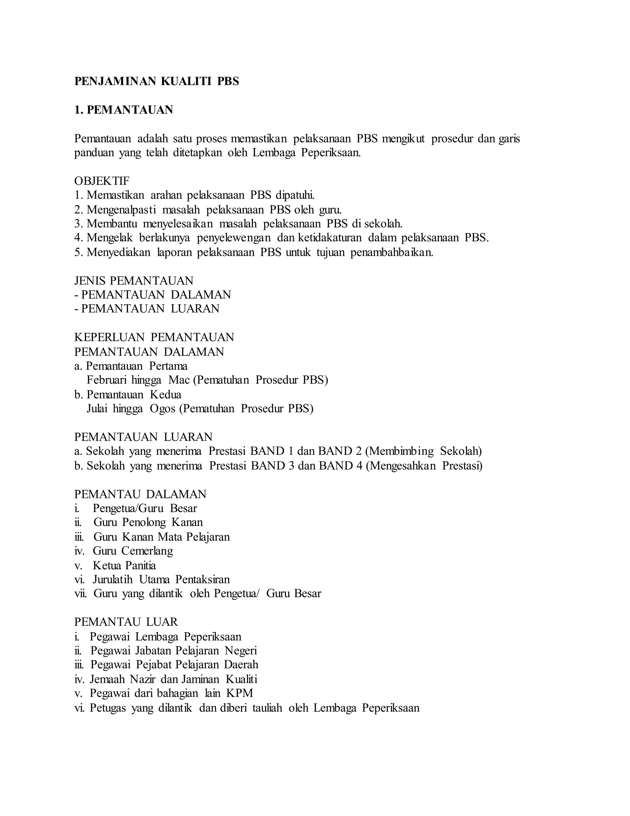 Penjaminan kualiti pbs | DOCX