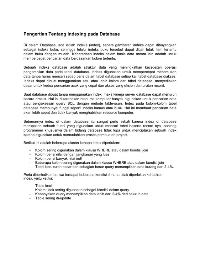 Penjelasan indexing database 1411510850 | PDF