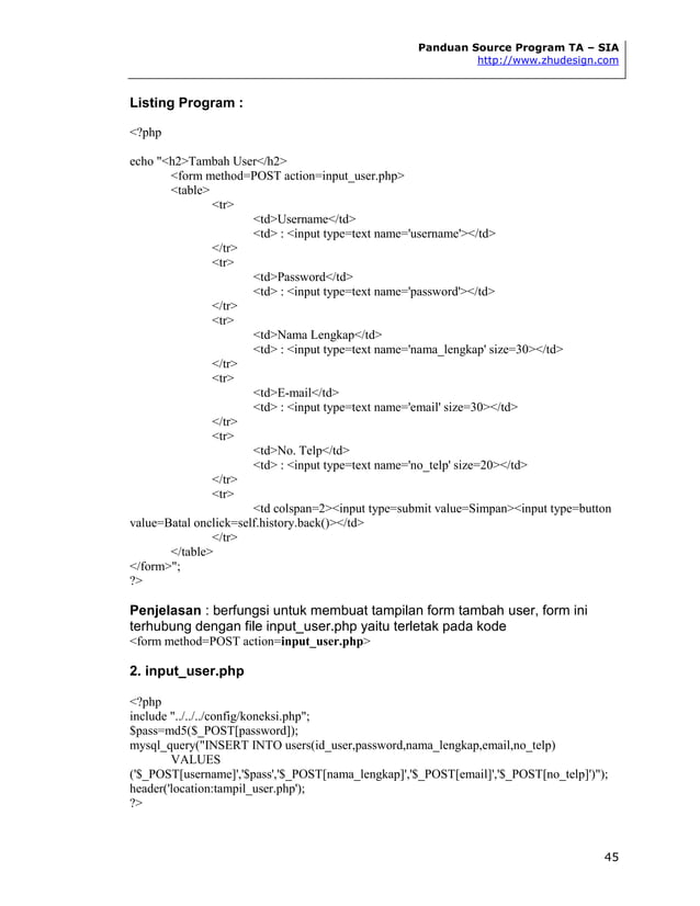 Penjelasan listing program