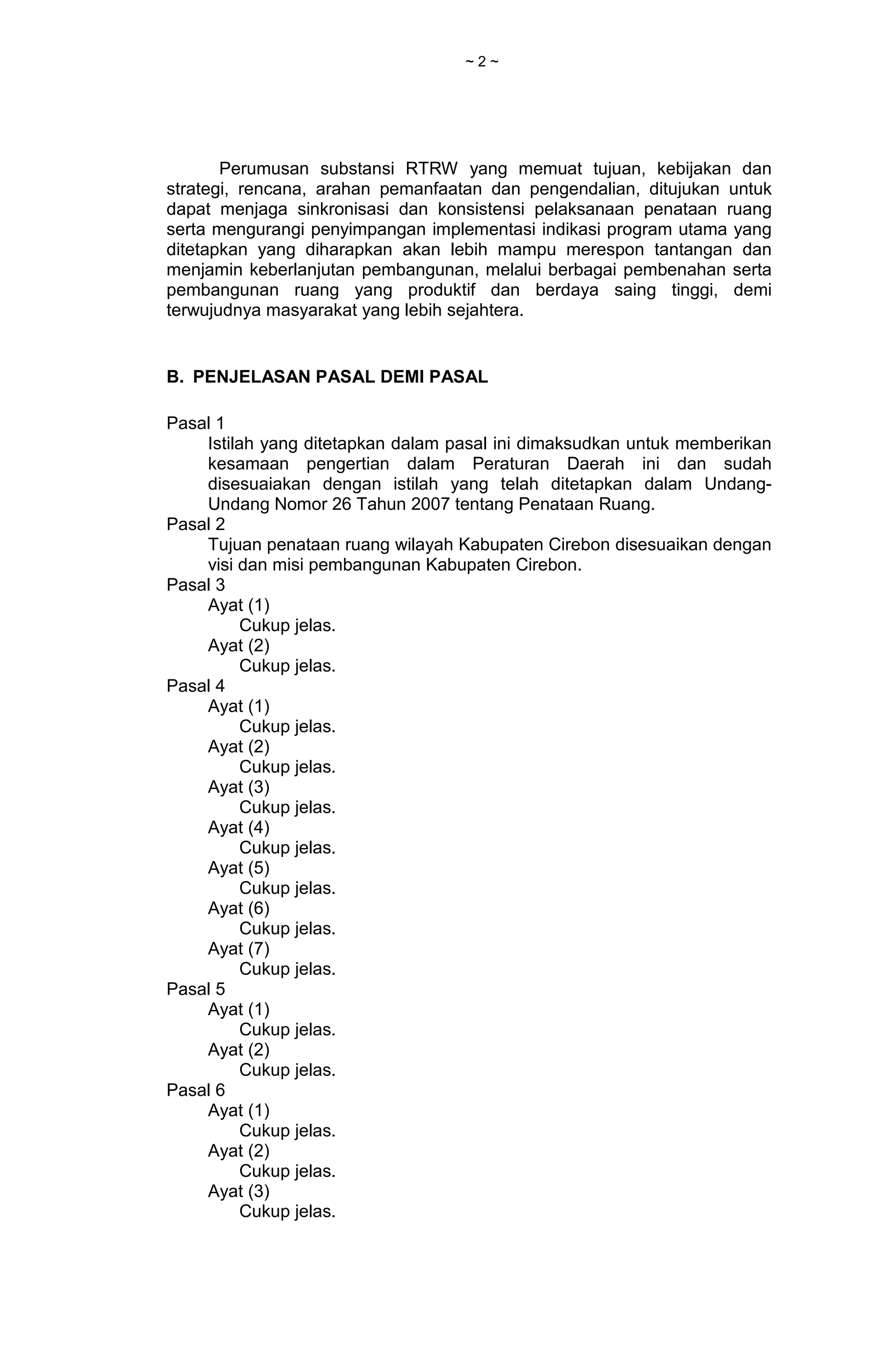 Penjelasan Perda RTRW Kab Cirebon | PDF
