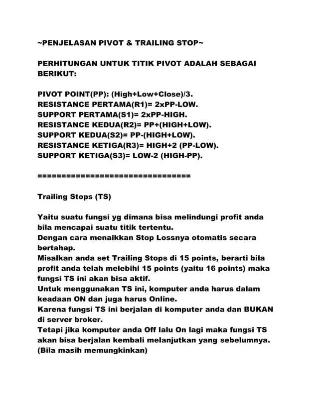 Penjelasan pivot & trailing stop | PDF