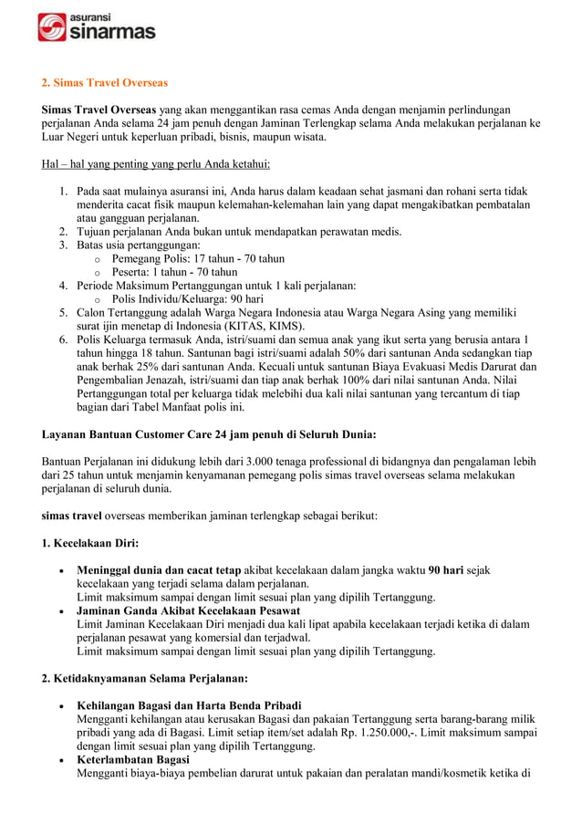 Asuransi Perjalanan Simas Travel | PDF