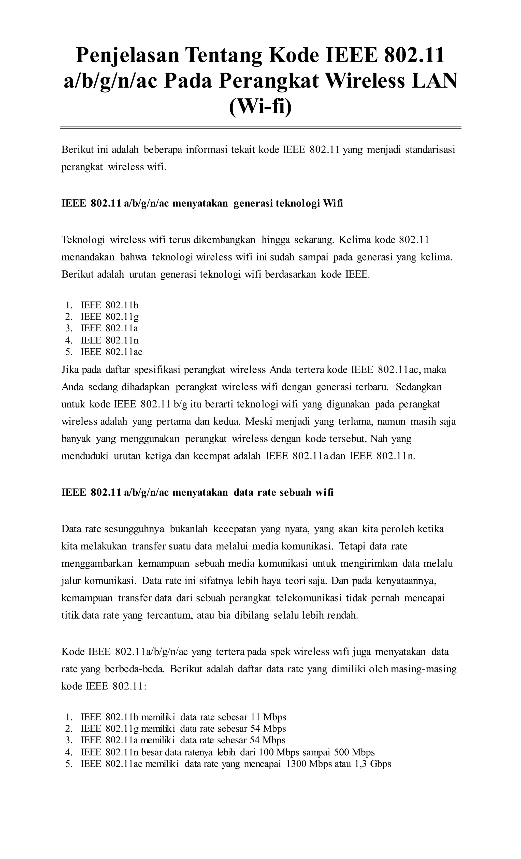 Penjelasan tentang kode ieee 802 | PDF