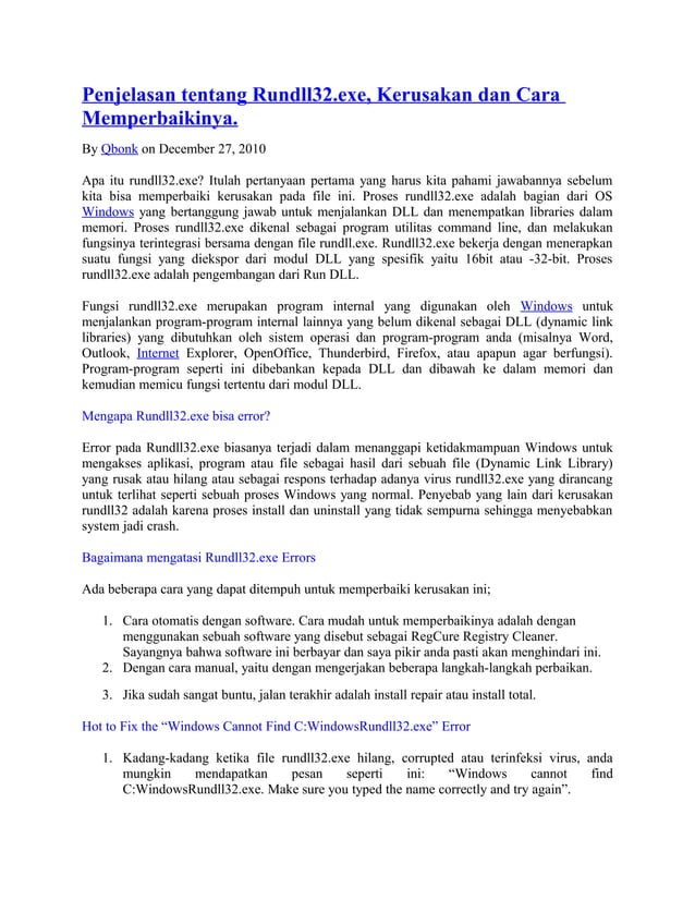 Penjelasan tentang rundll32 | PDF