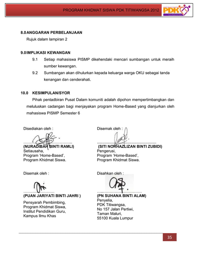 Penjilidan program khidmat siswa pdk titiwangsa | DOCX