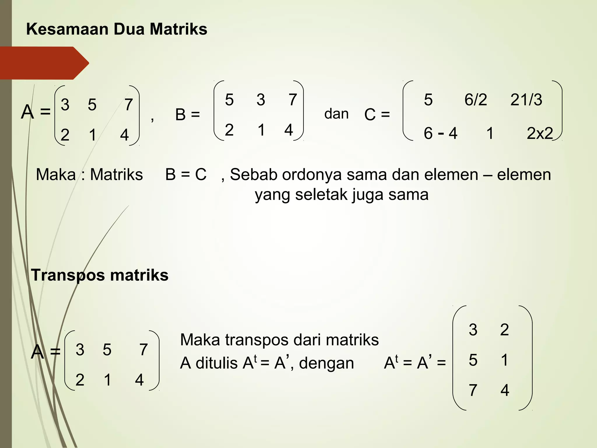 Penjumlahan dan pengurangan matriks | PPT