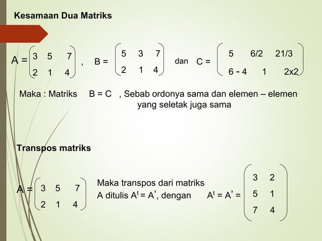 Penjumlahan dan pengurangan matriks | PPT