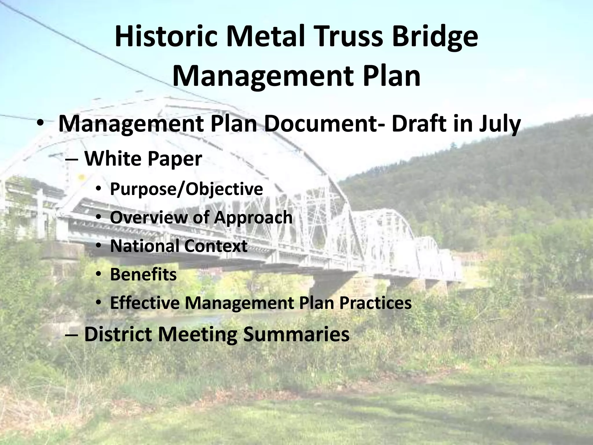 PennDOT Management Plan for Historic Metal Truss Bridges | PPTX