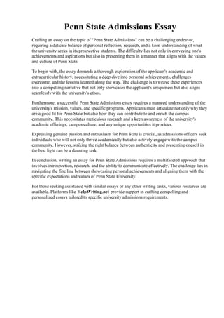 Penn State Admissions Essay | PDF
