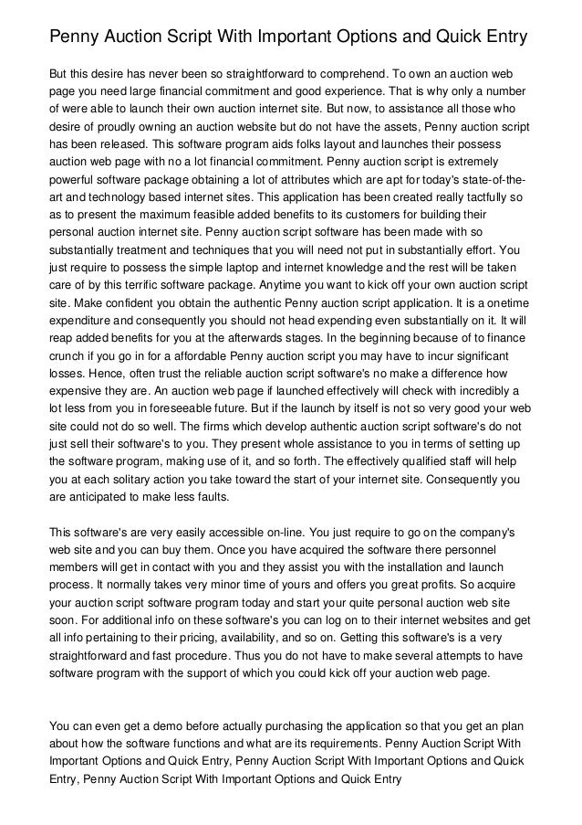 Penny Auction Script With Important Options and Quick Entry