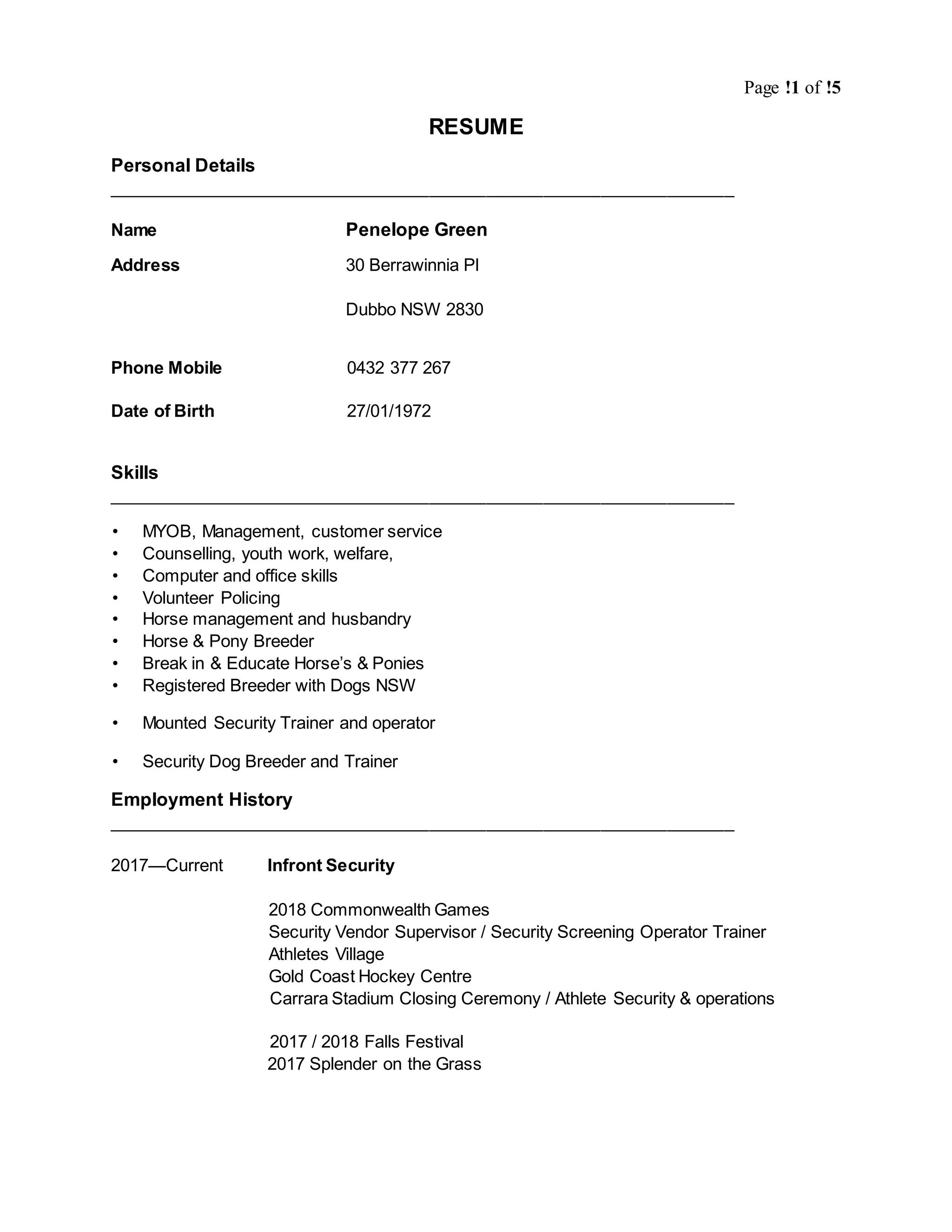 Penny green current resume | PDF