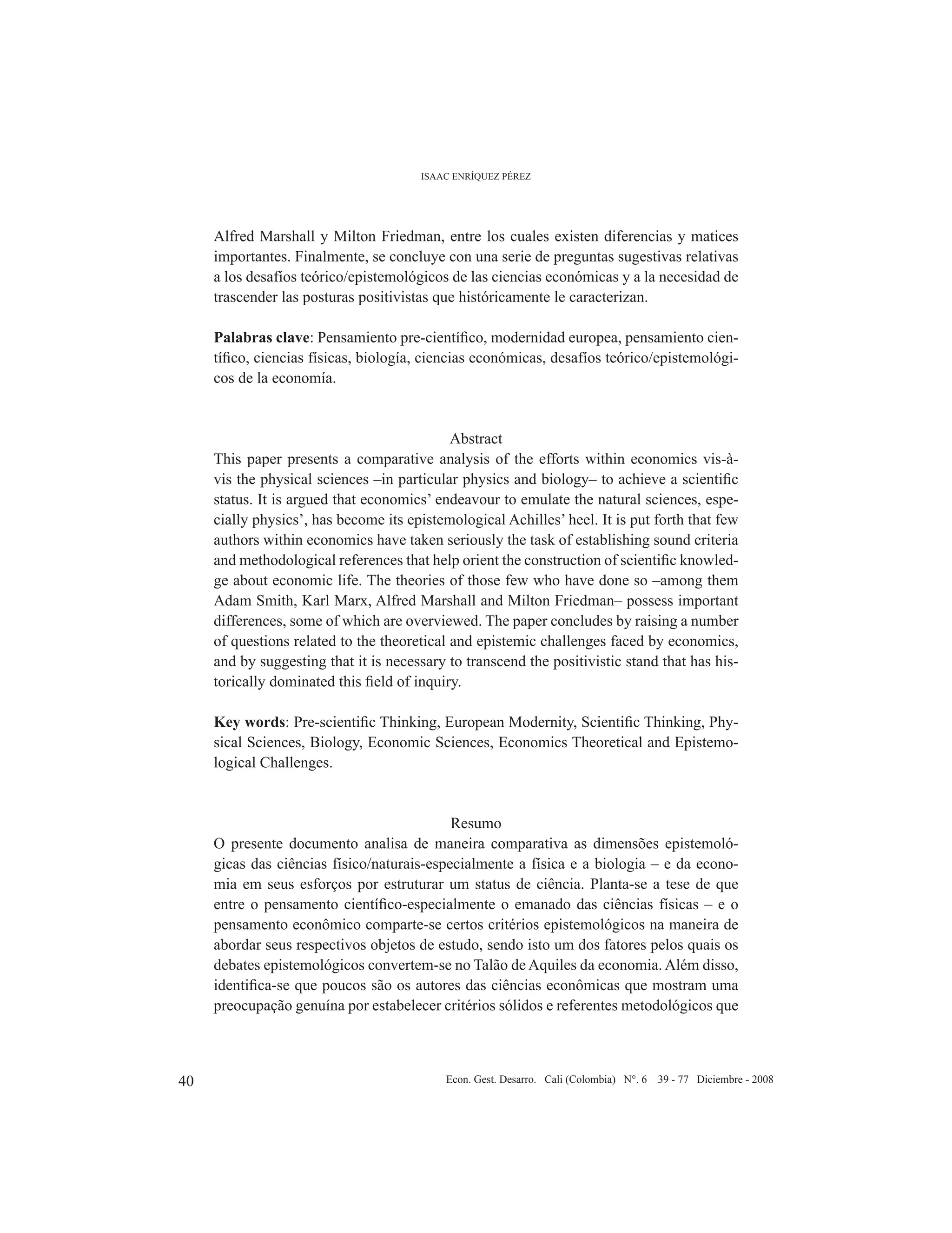 Pensamiento cientifico fisico naturales y la economia | PDF