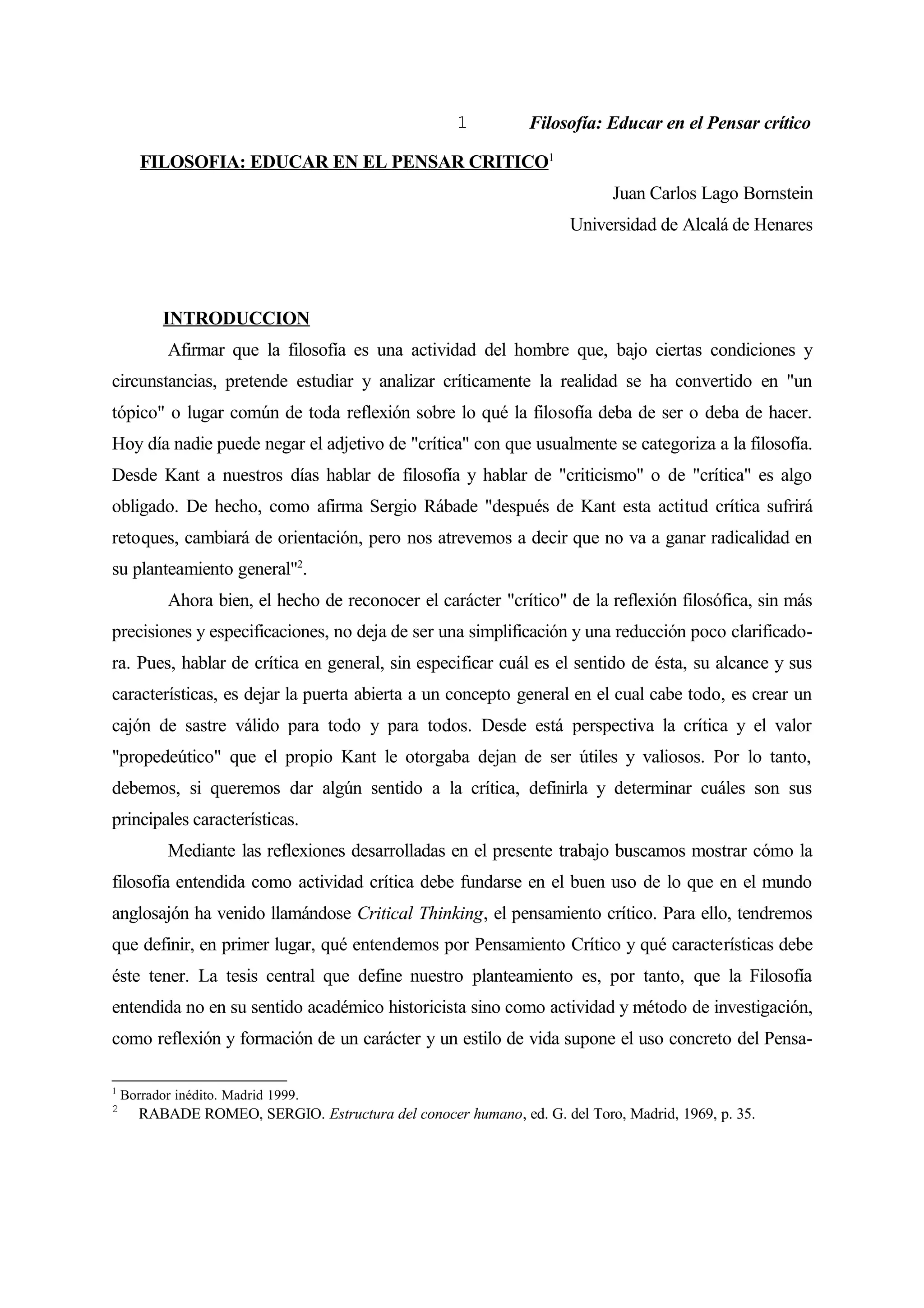 Pensamiento critico | DOC | Education