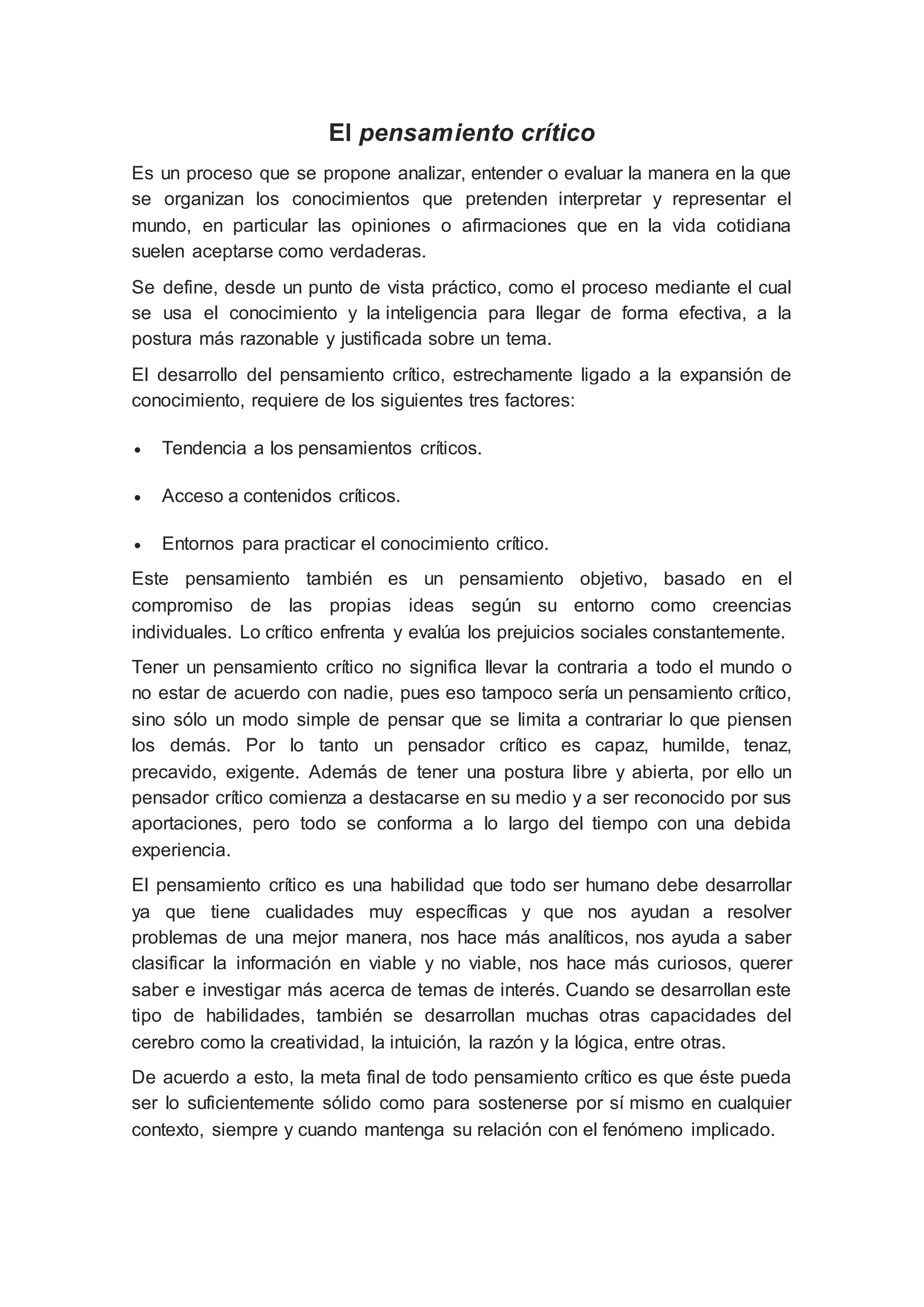 Pensamiento critico | DOCX
