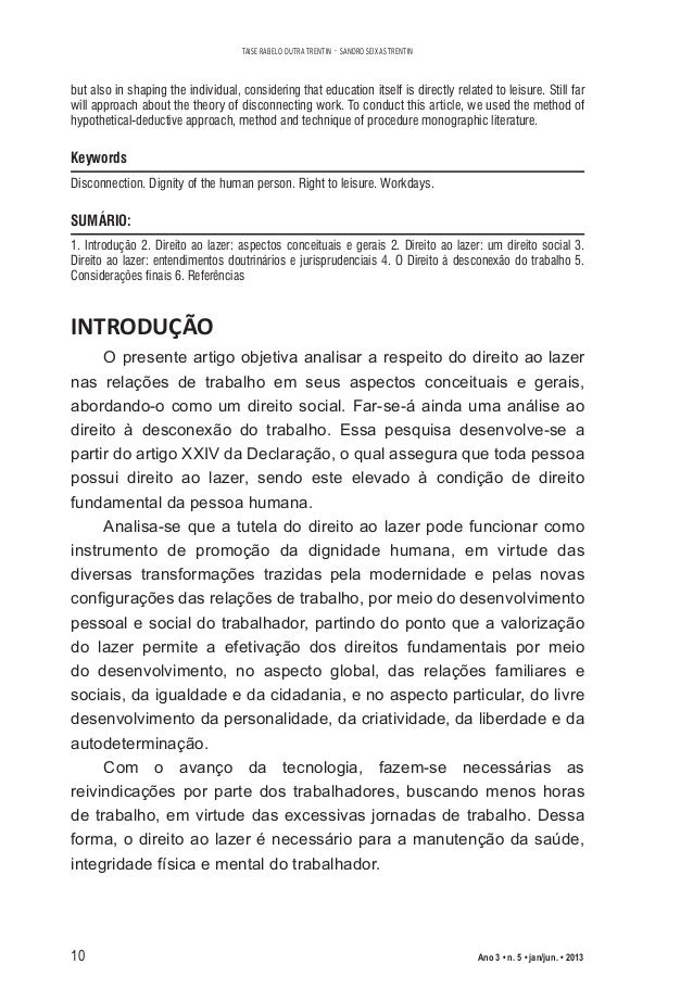 Estágio Ii Pensando Direito Direito Ao Lazer E A Desconexão Do Tr…