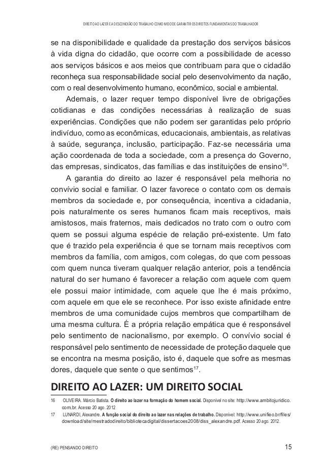 Estágio Ii Pensando Direito Direito Ao Lazer E A Desconexão Do Tr…