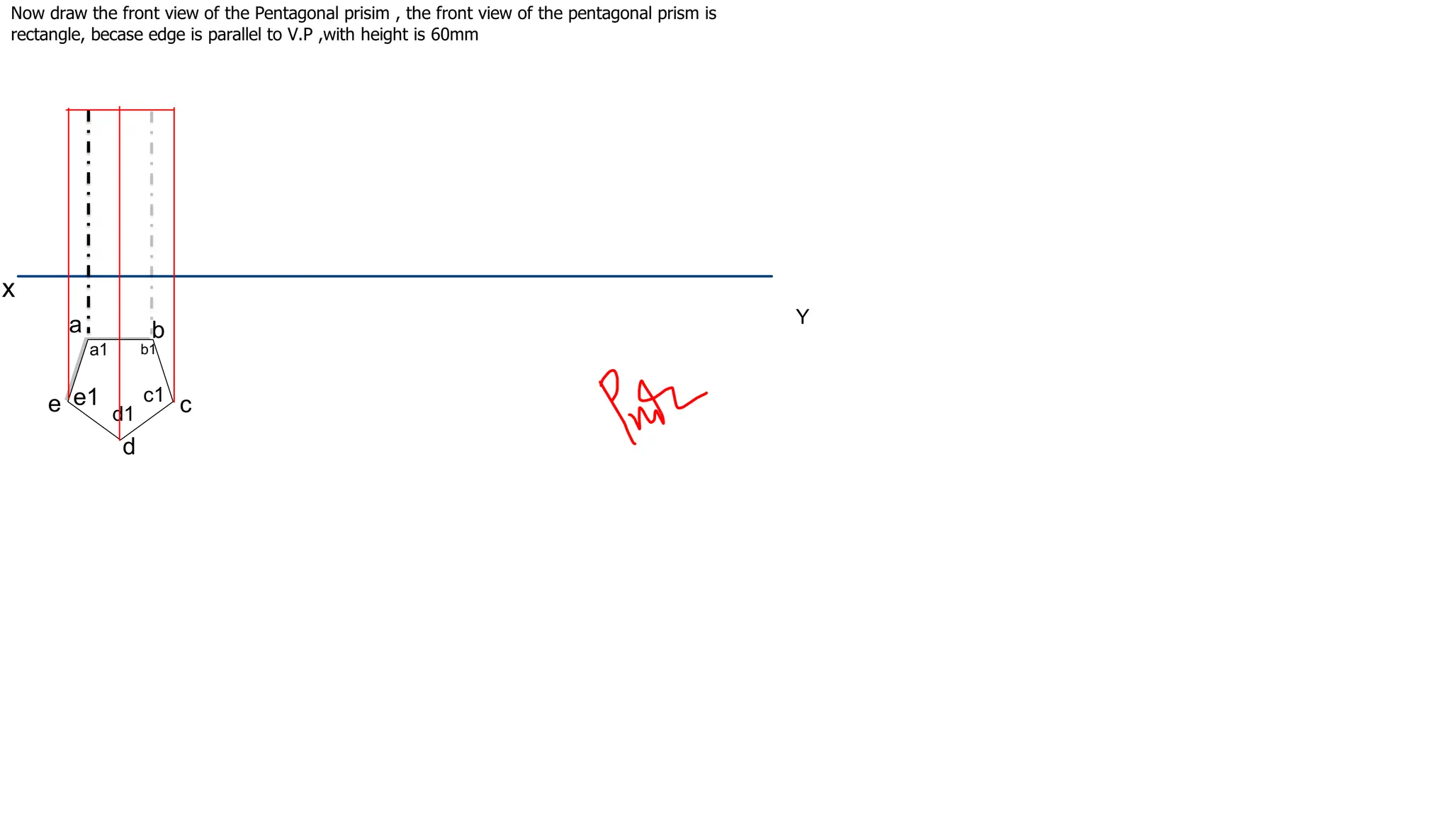 Draw the top view of the pentagonal Prism, | PDF