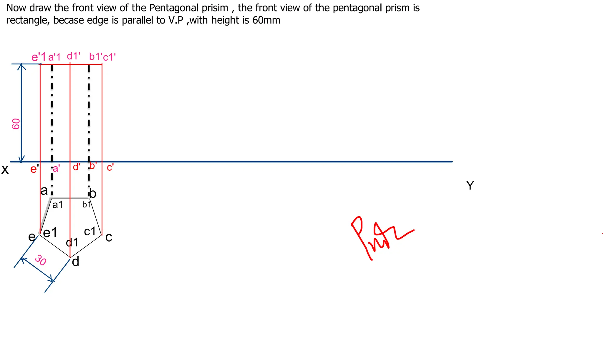 Draw the top view of the pentagonal Prism, | PDF