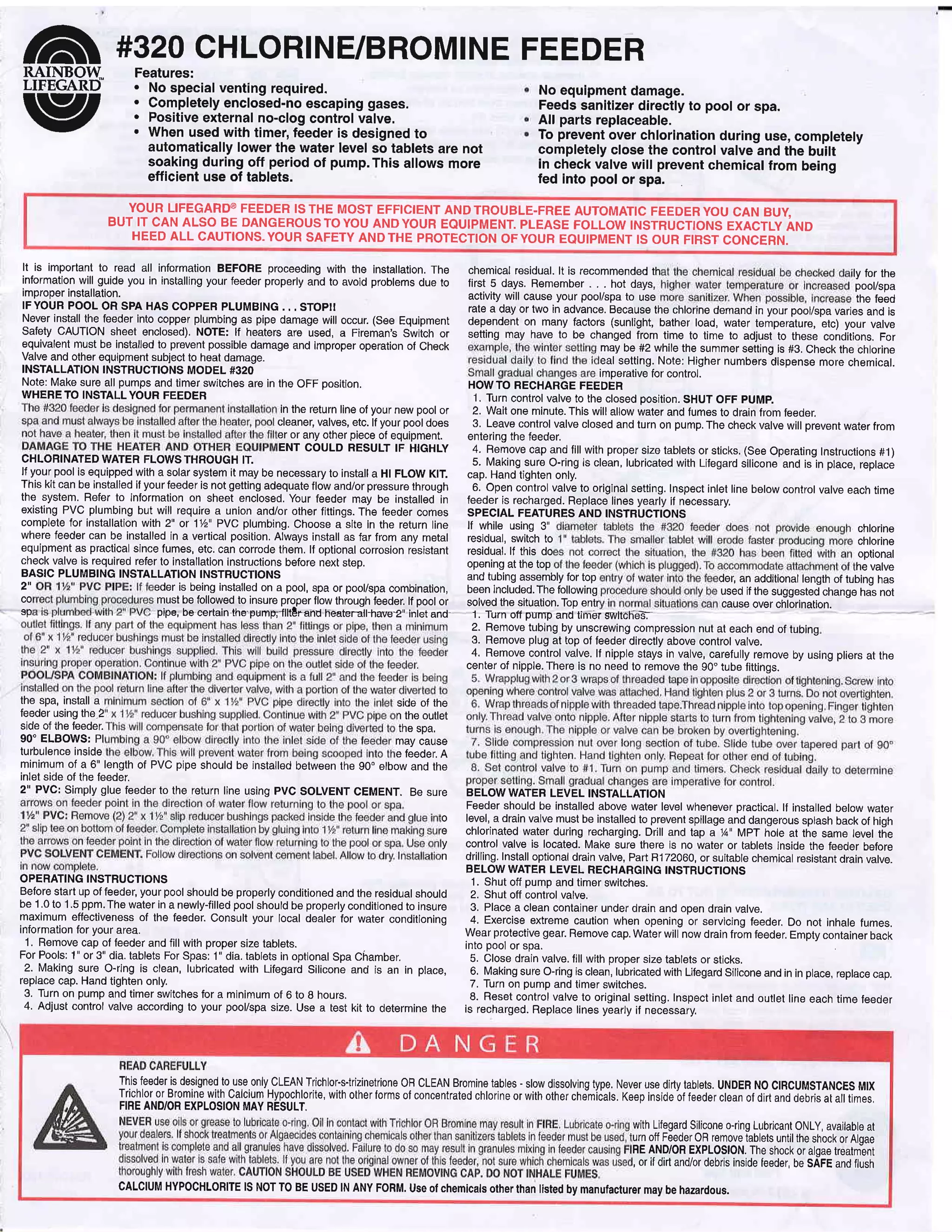 Pentair #320 chlorinator manual | PDF