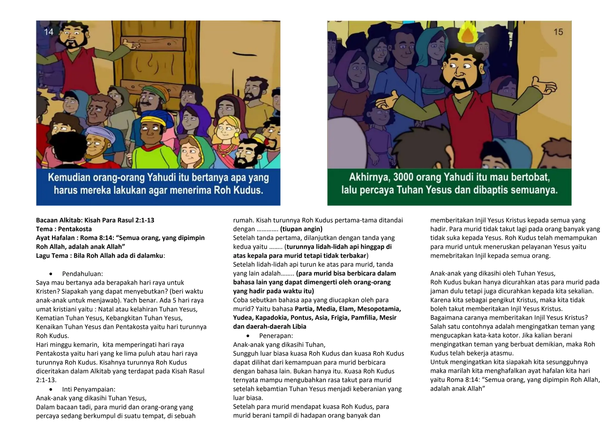 Materi ibadah sekolah minggu tentang Hari pentakosta | DOCX