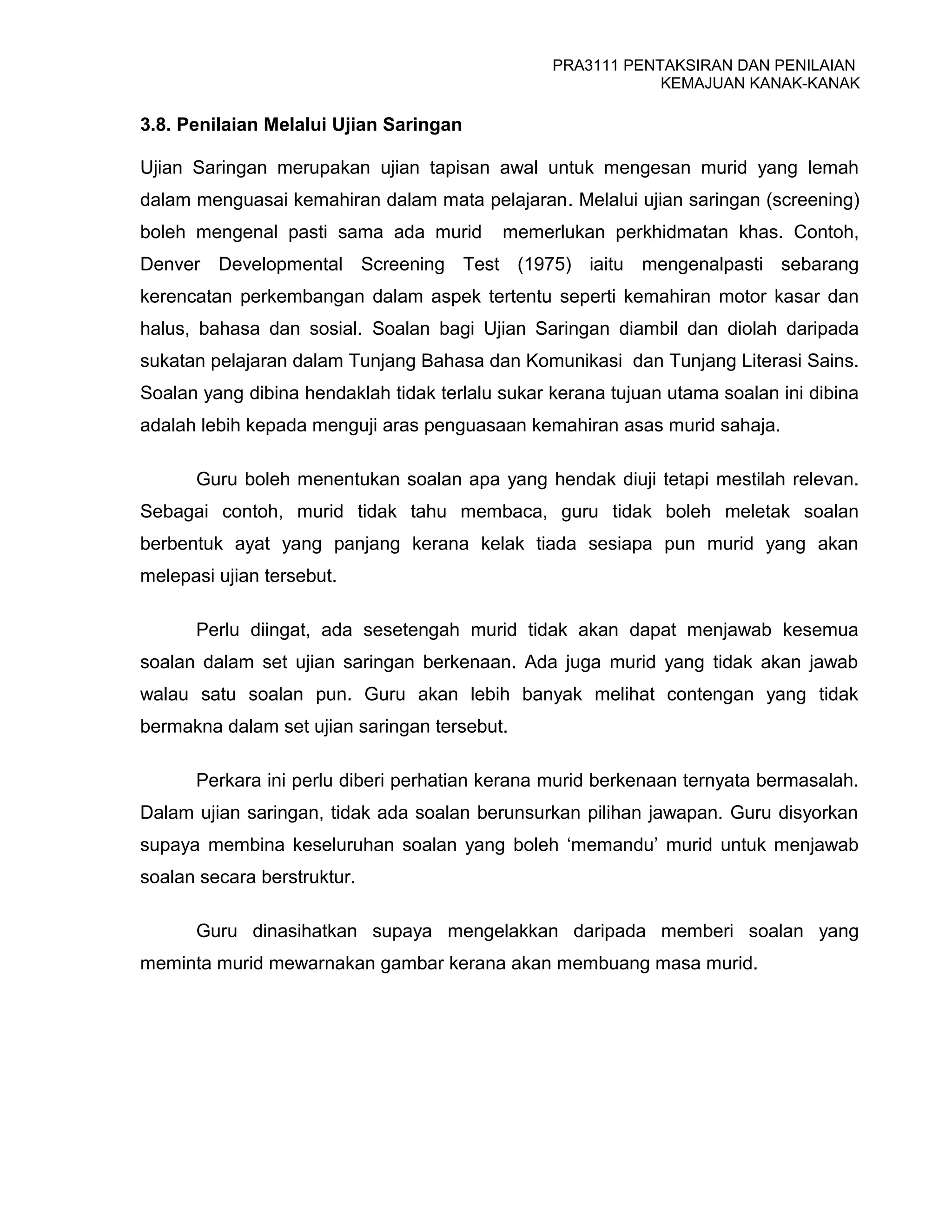 Pentaksiran Prasekolah | DOC