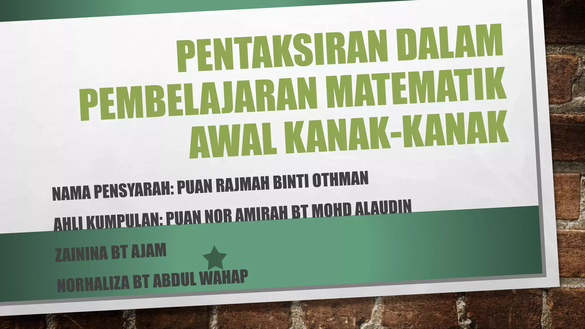 Pentaksiran dalam pembelajaran matematik awal kanak kanak | PPTX