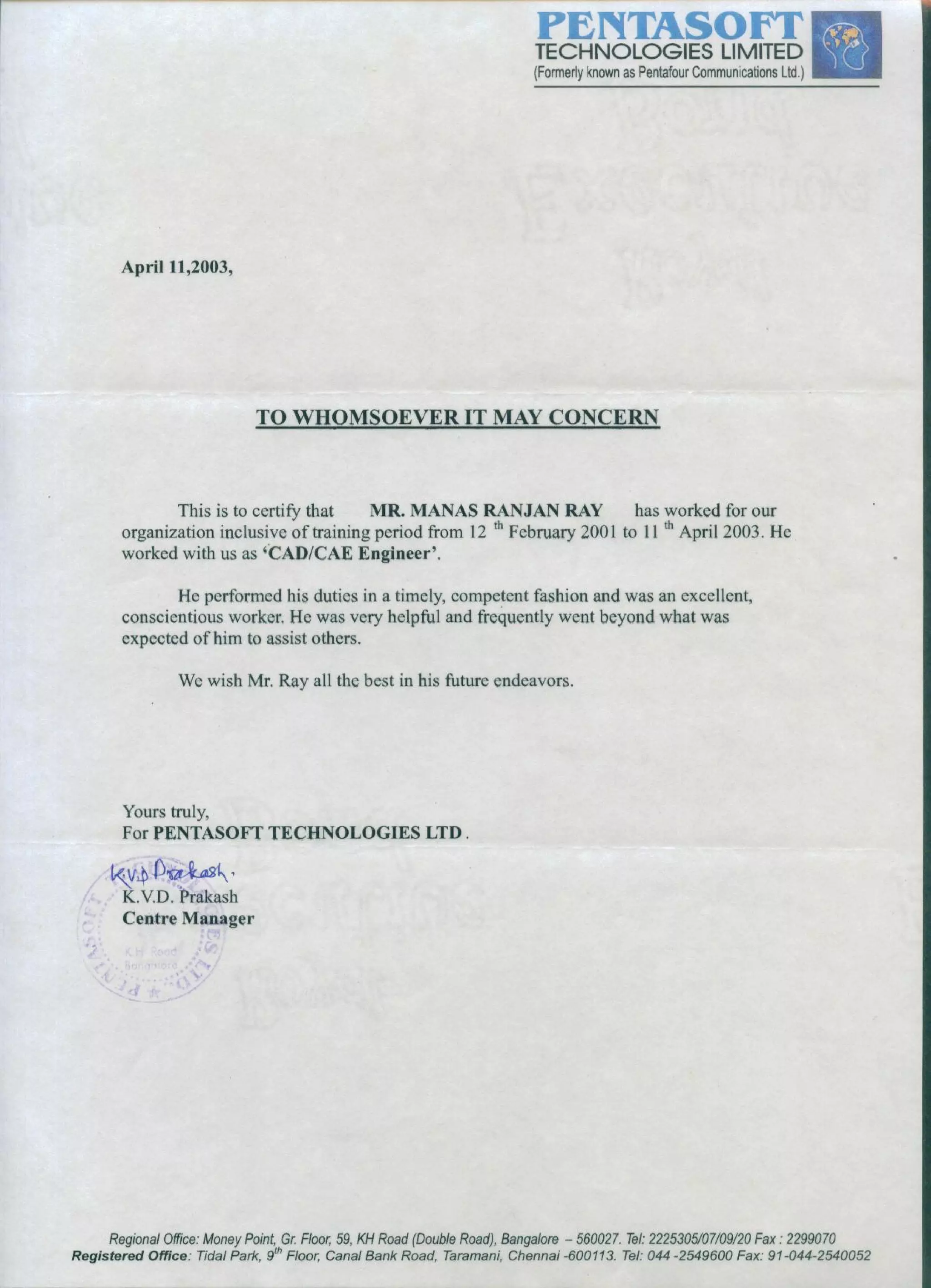 Pentasoft work certificate | PDF