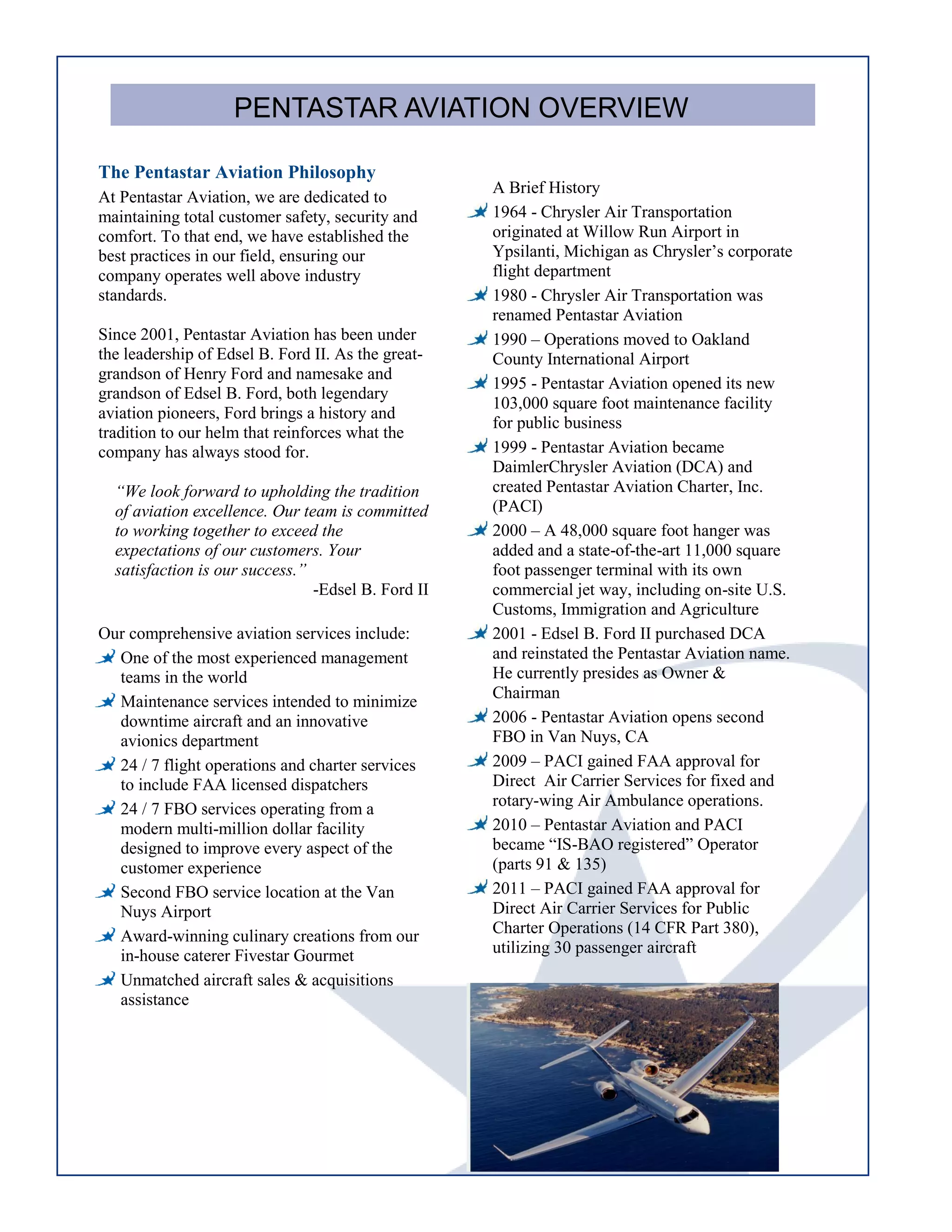 Pentastar Charter Brochure Pdf