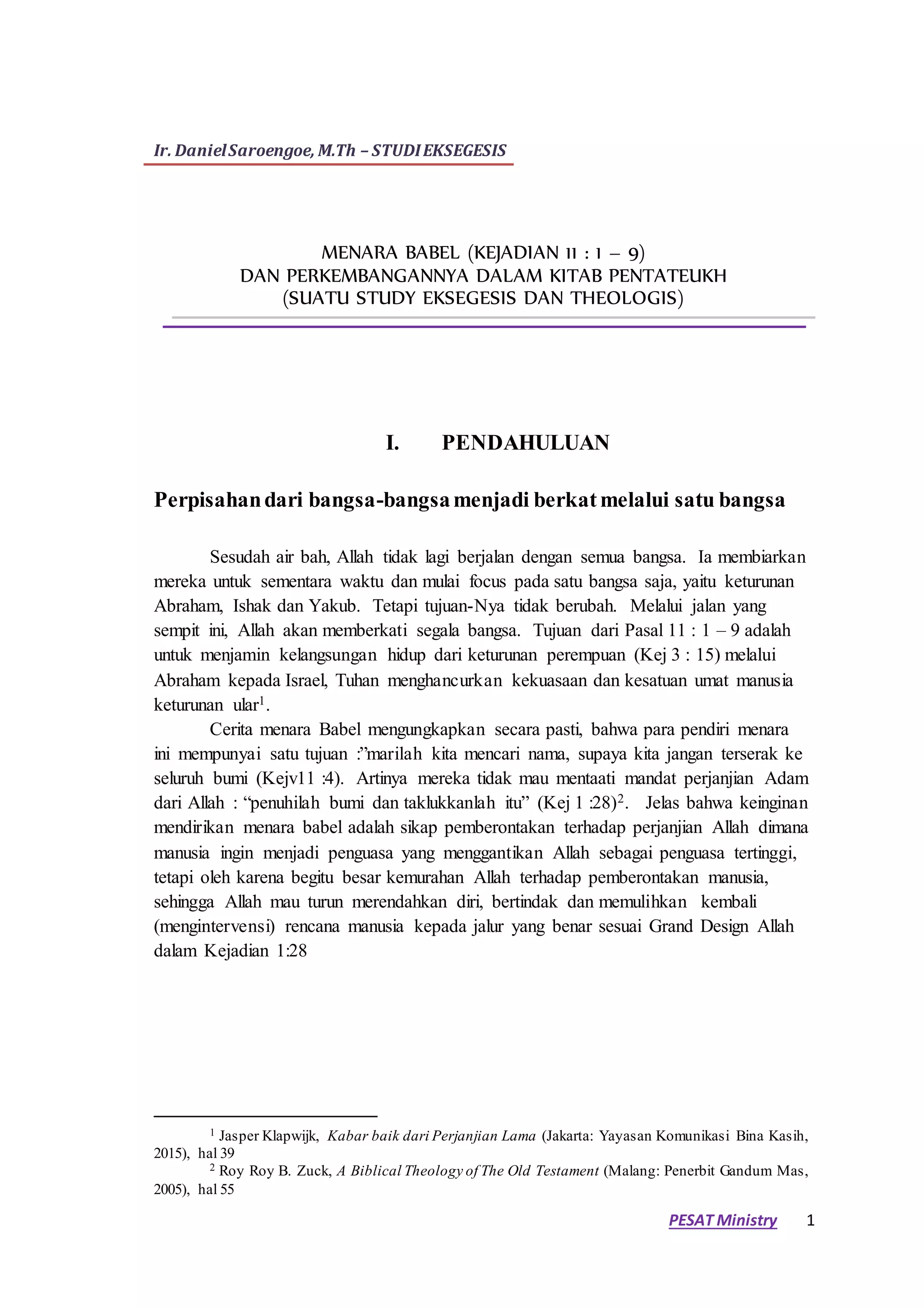 Pentateukh studi eksegesis kej. 11 1 9 | DOCX