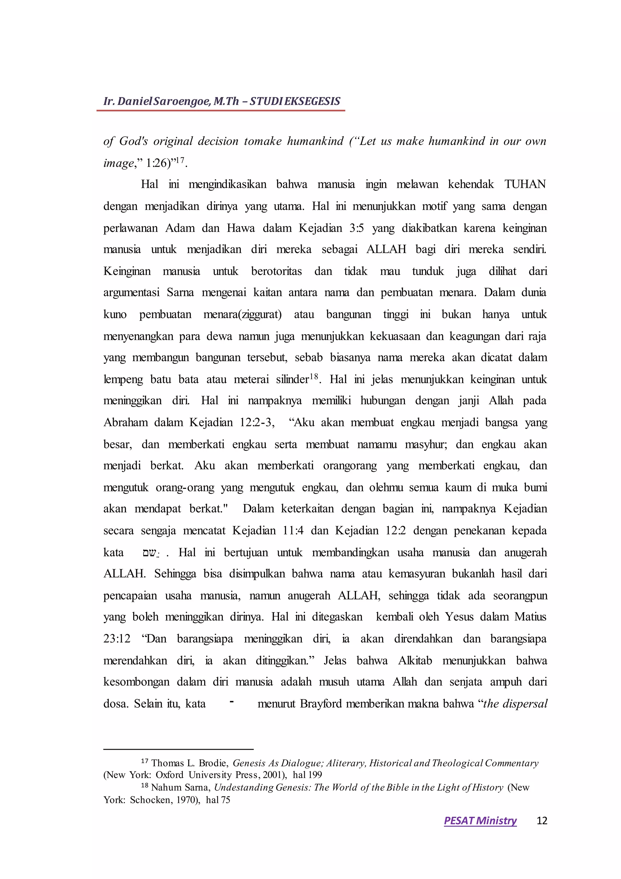 Pentateukh studi eksegesis kej. 11 1 9 | DOCX