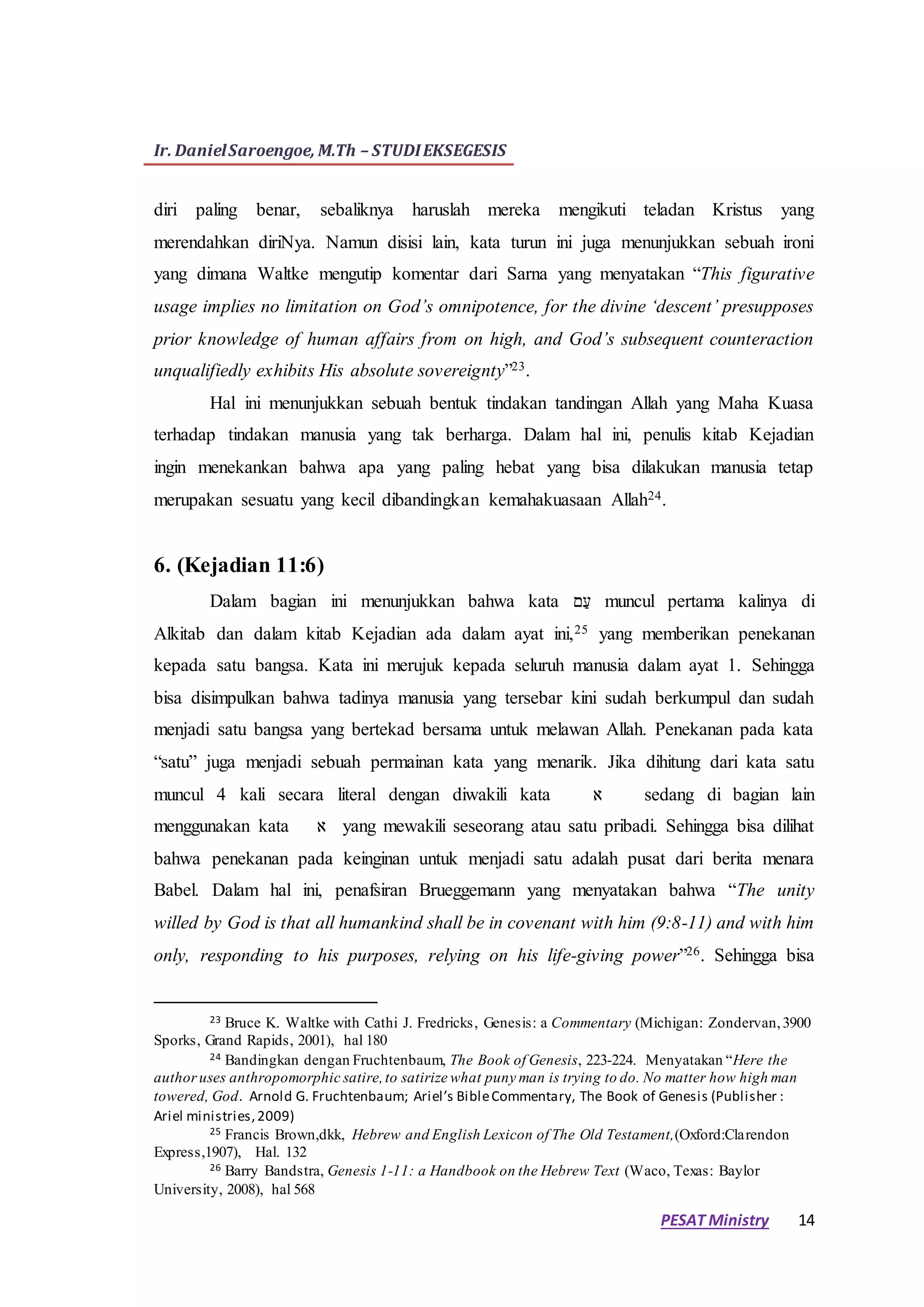 Pentateukh studi eksegesis kej. 11 1 9 | DOCX