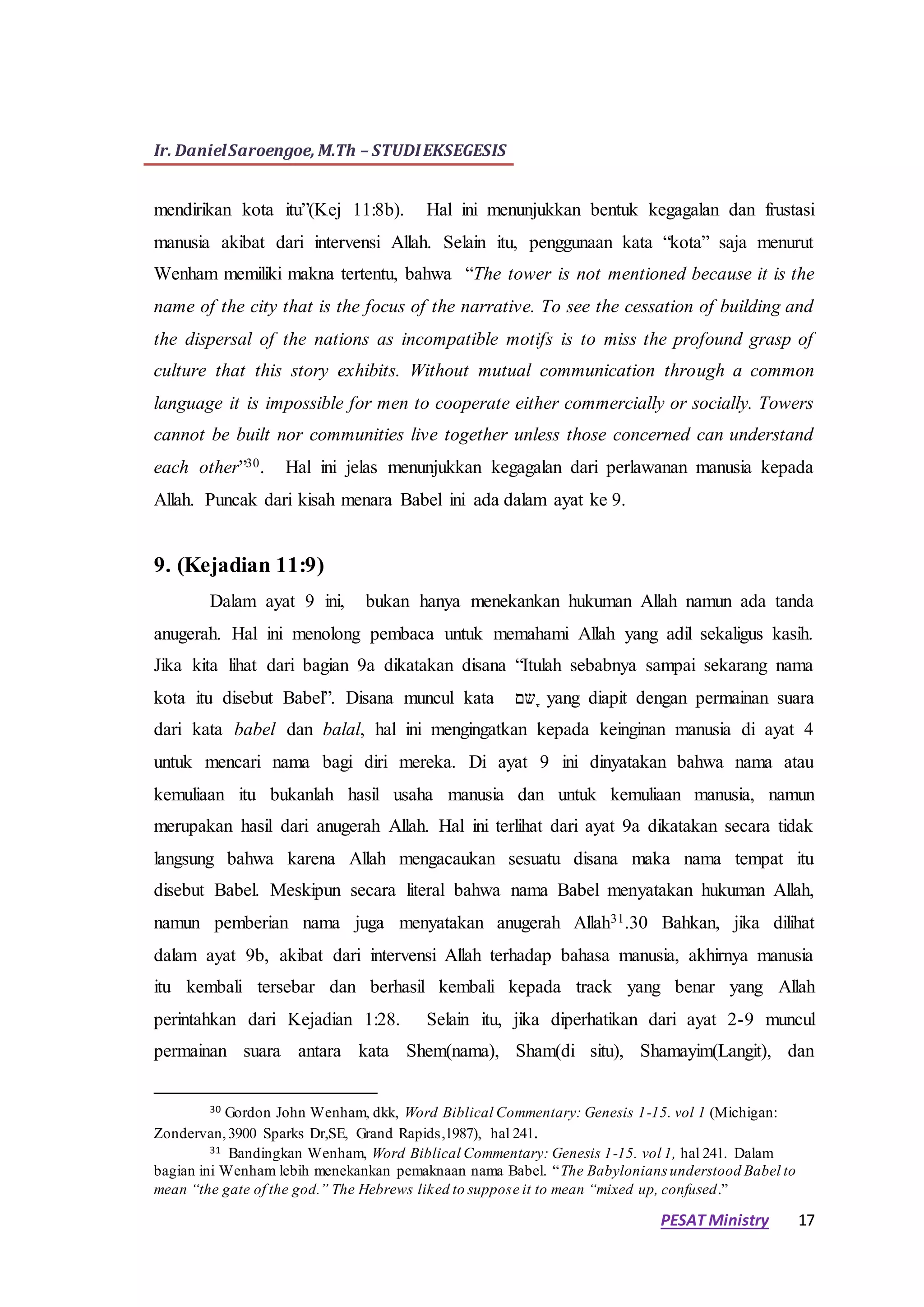 Pentateukh studi eksegesis kej. 11 1 9 | DOCX