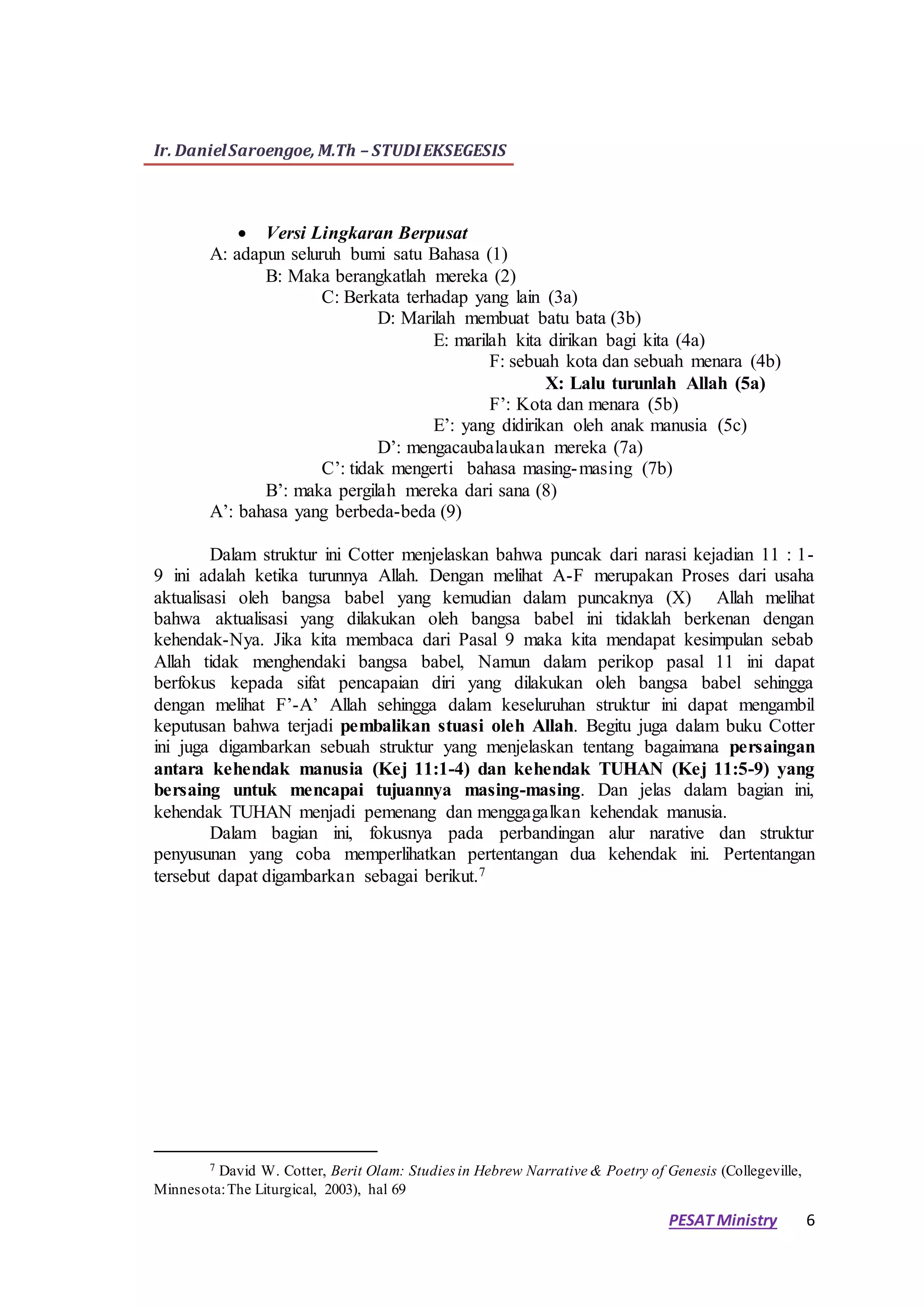 Pentateukh studi eksegesis kej. 11 1 9 | DOCX