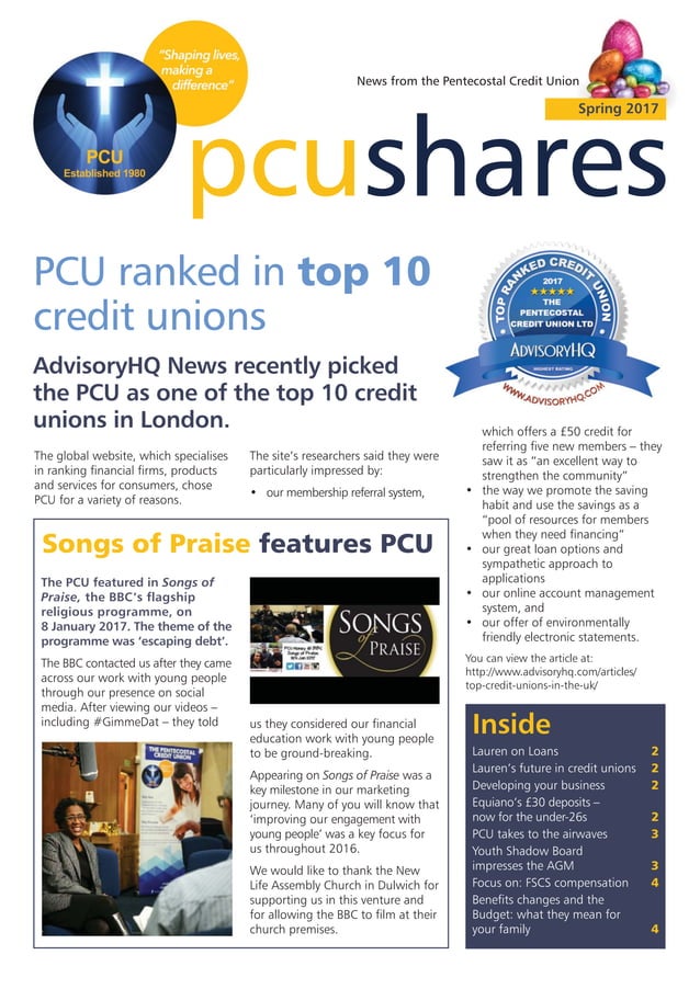 Pentecostal Credit Union (PCU) ranked in top 10 credit unions | PDF