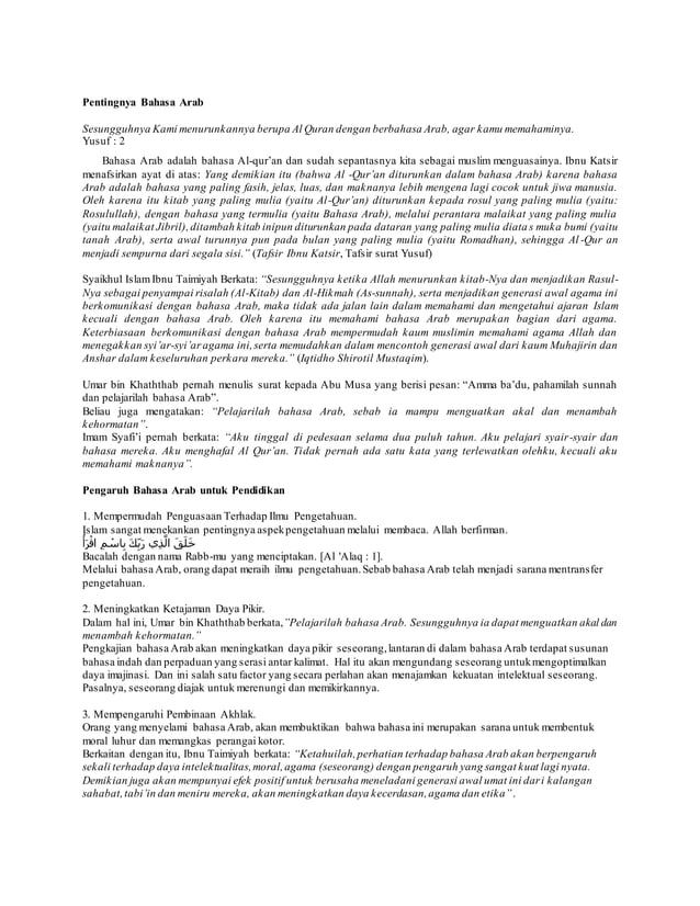 Pentingnya bahasa arab | DOCX
