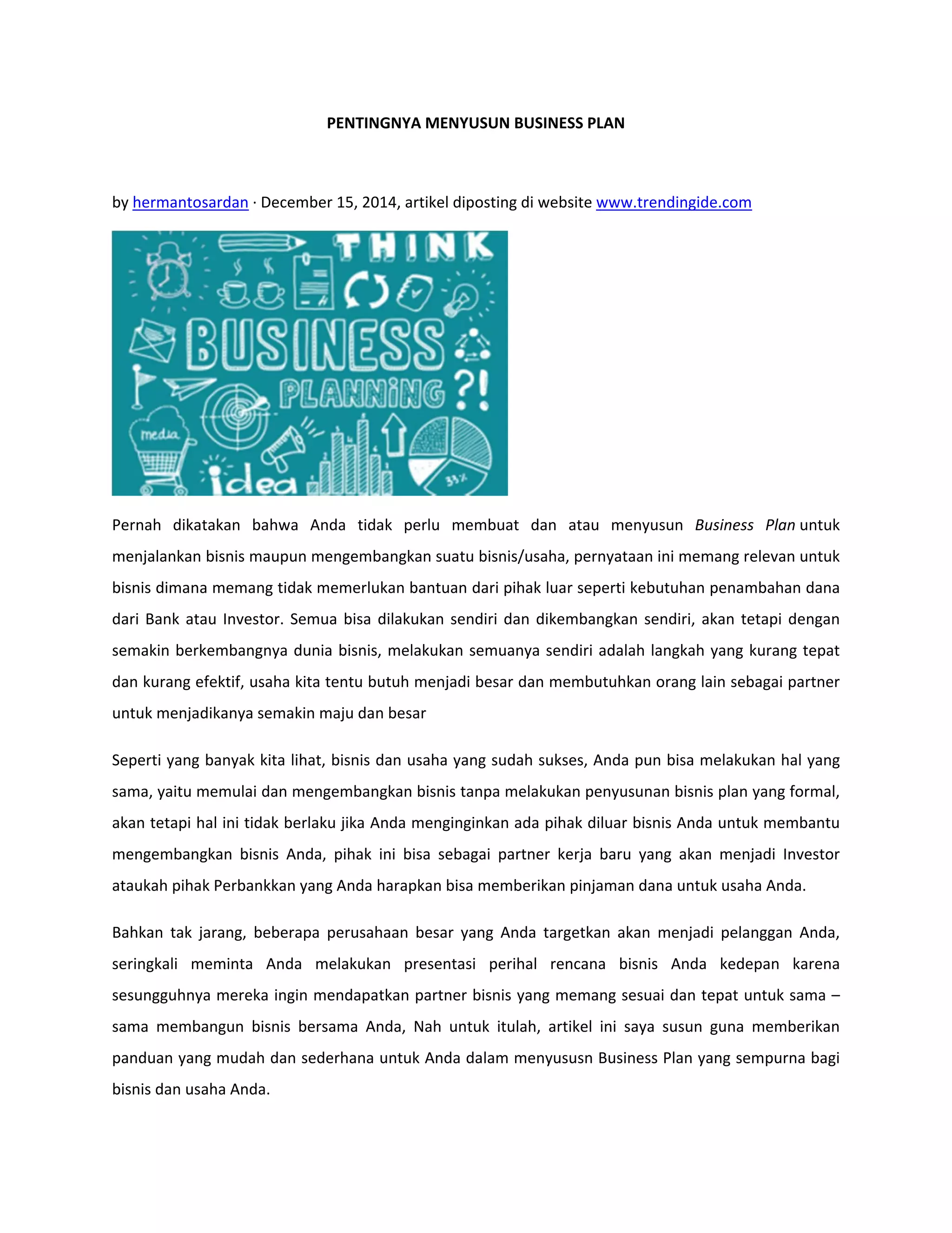 Pentingnya menyusun business plan | PDF