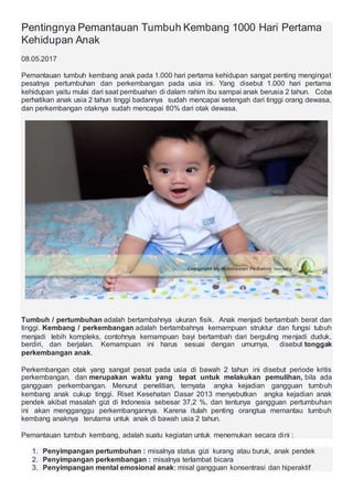 Pentingnya pemantauan tumbuh kembang 1000 hari pertama kehidupan anak | PDF