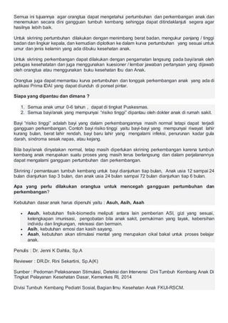 Pentingnya pemantauan tumbuh kembang 1000 hari pertama kehidupan anak | PDF