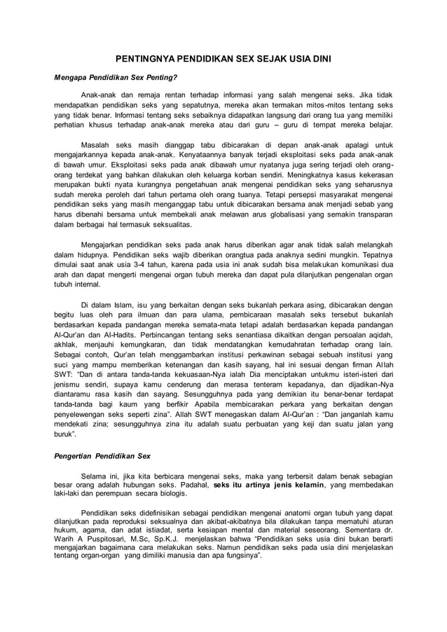 Pentingnya Pendidikan Sex Sejak Usia Dini Pdf