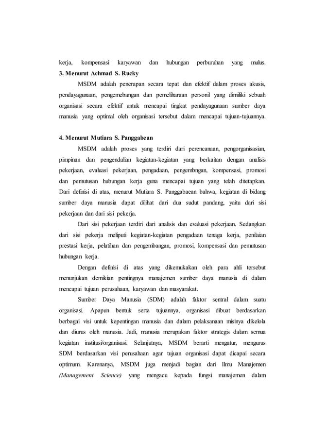 Pentingnya sumber daya manusia dalam sebuah organisasi | DOCX