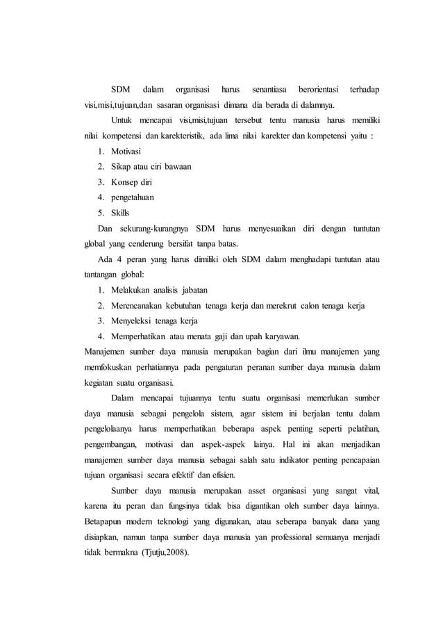 Pentingnya sumber daya manusia dalam sebuah organisasi | DOCX