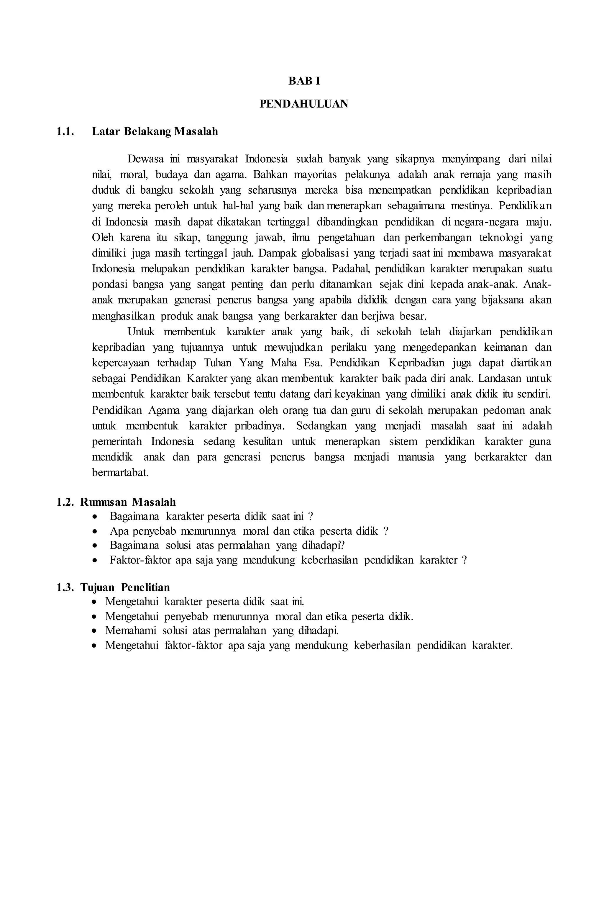 Pentingya pendidikan karakter dengan menanamkan nilai nilai moral pada ...