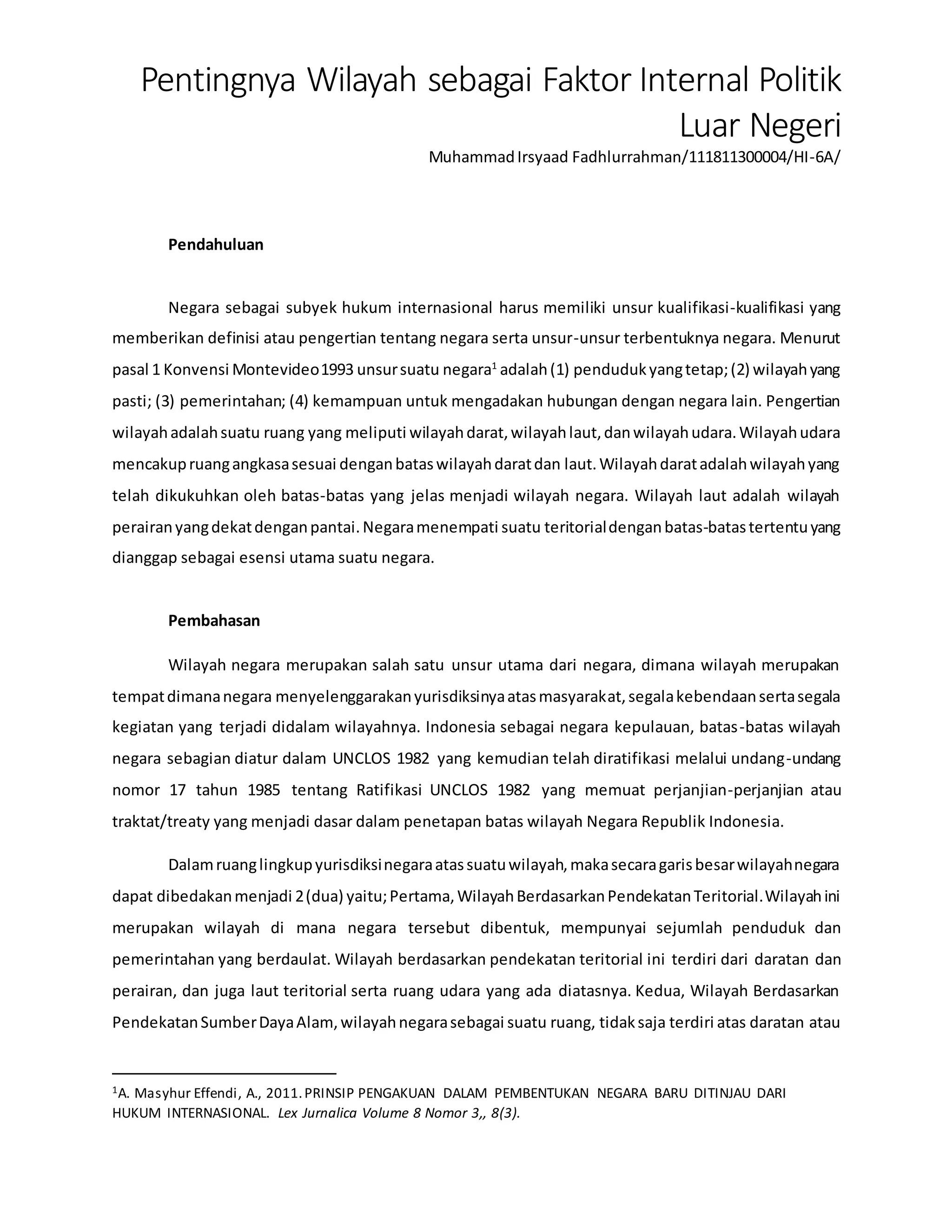 Pentingya wilayah sebagai faktor internal politik luar negeri | PDF