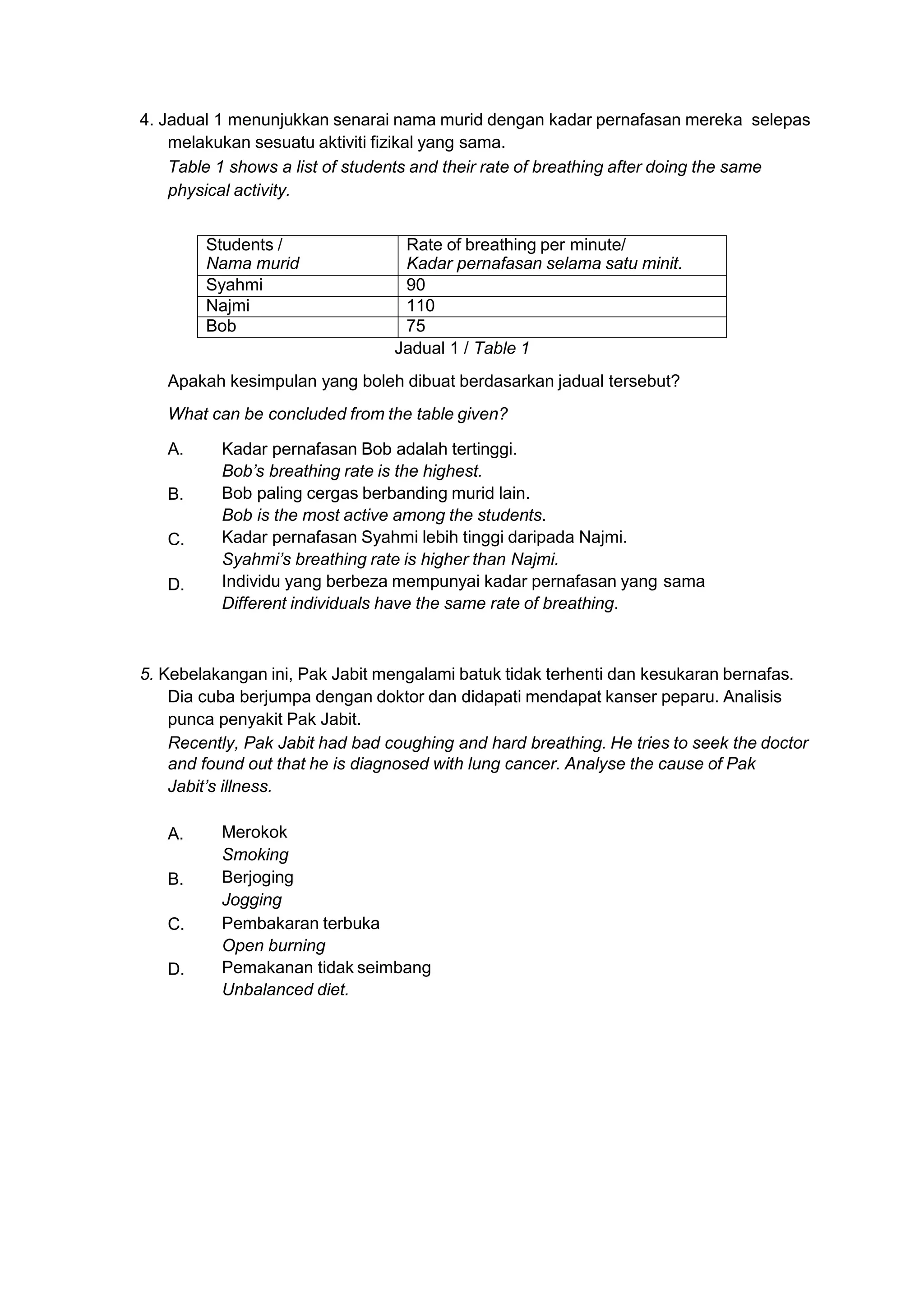 Pentaksiran Sains Tahun 4 (KBAT) soalan dan skema | PPTX
