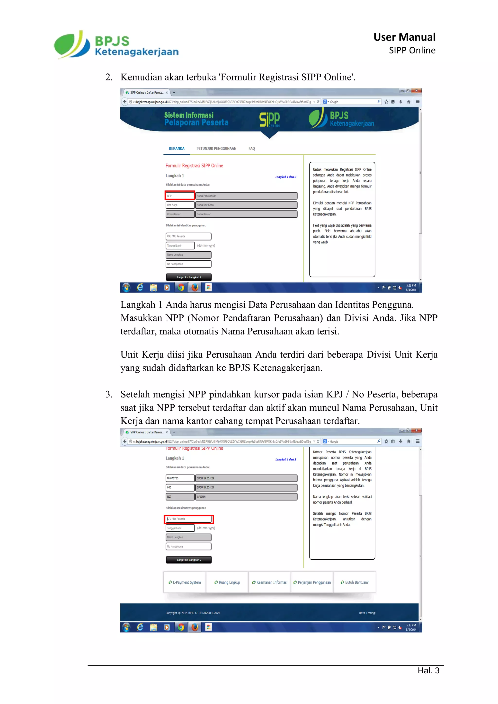 Pentunjuk sipp online | PDF