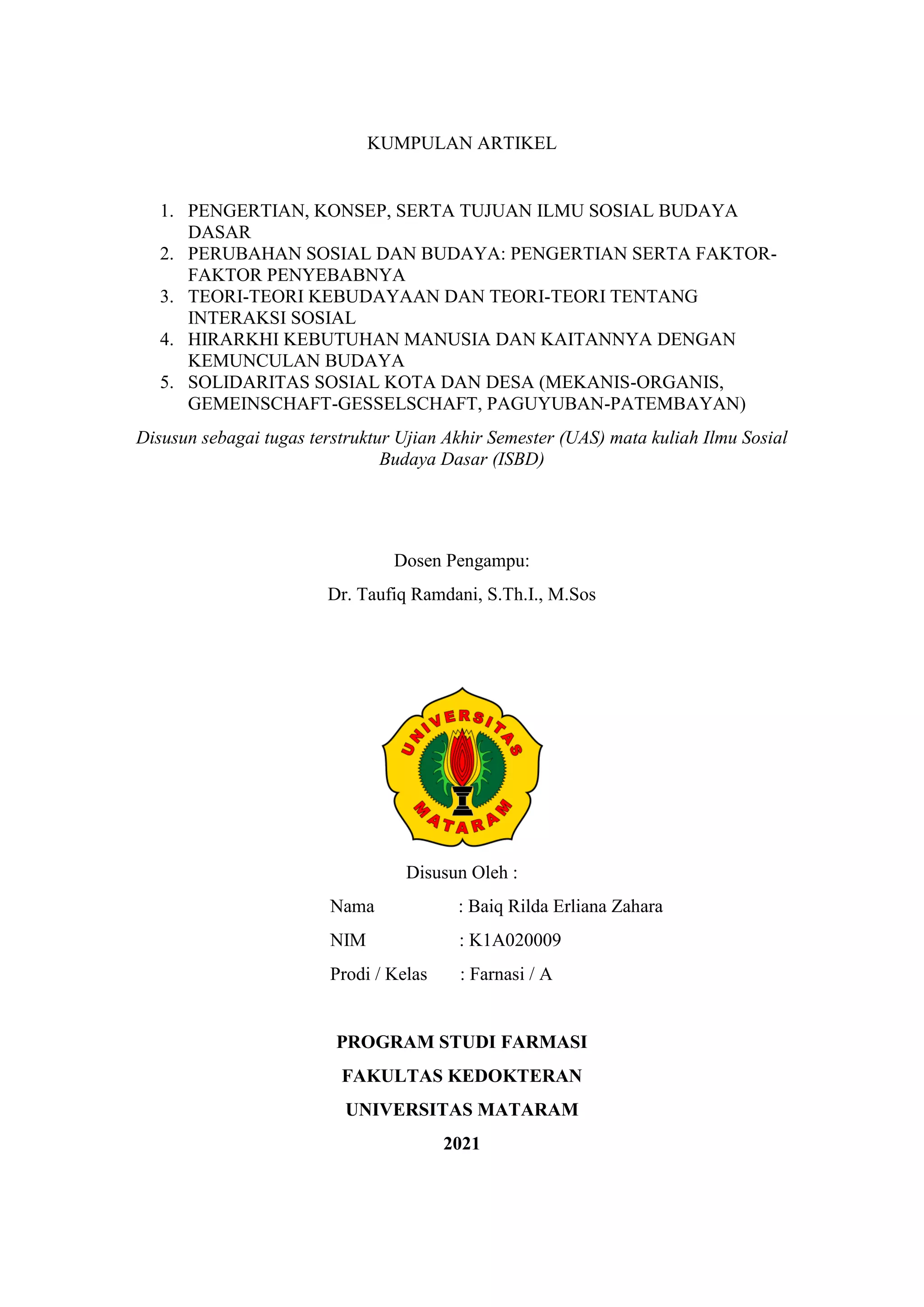 Kumpulan Artikel Ilmu Sosial Budaya Dasar (ISBD) - Baiq Rilda Erliana ...