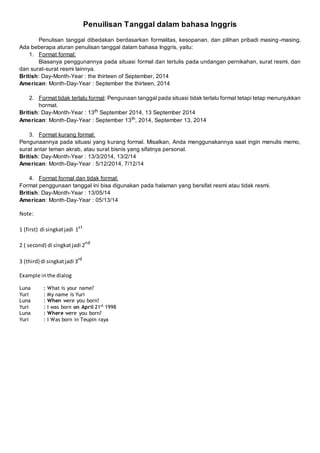 Penuilisan tanggal dalam bahasa inggris | PDF