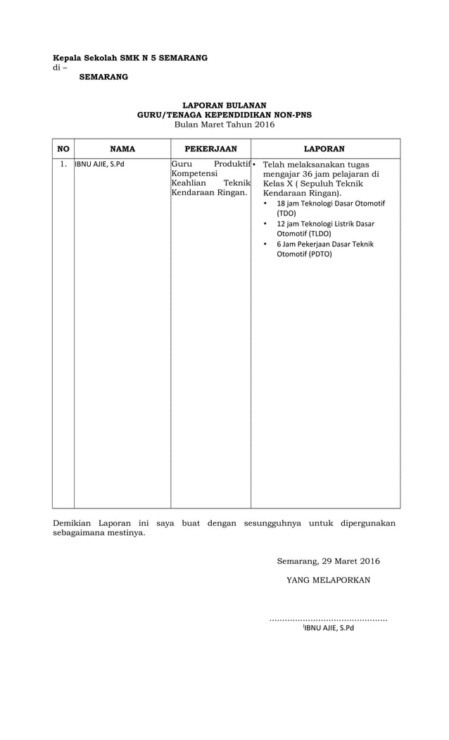 Penulisan laporan bulanan gtt yodam | DOC